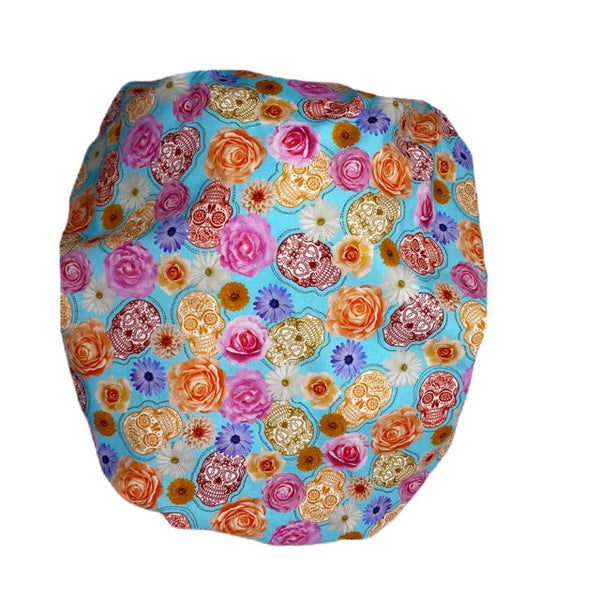 OR Hats Bouffant Scrub Cap Blue Skulls and Roses